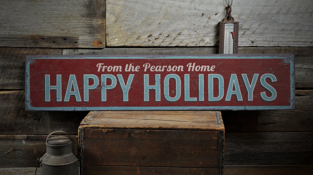 Family Home Happy Holidays Wood Sign, Custom Last Name House Decor ...