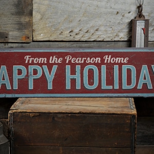 Family Home Happy Holidays Wood Sign, Custom Last Name House Decor ...