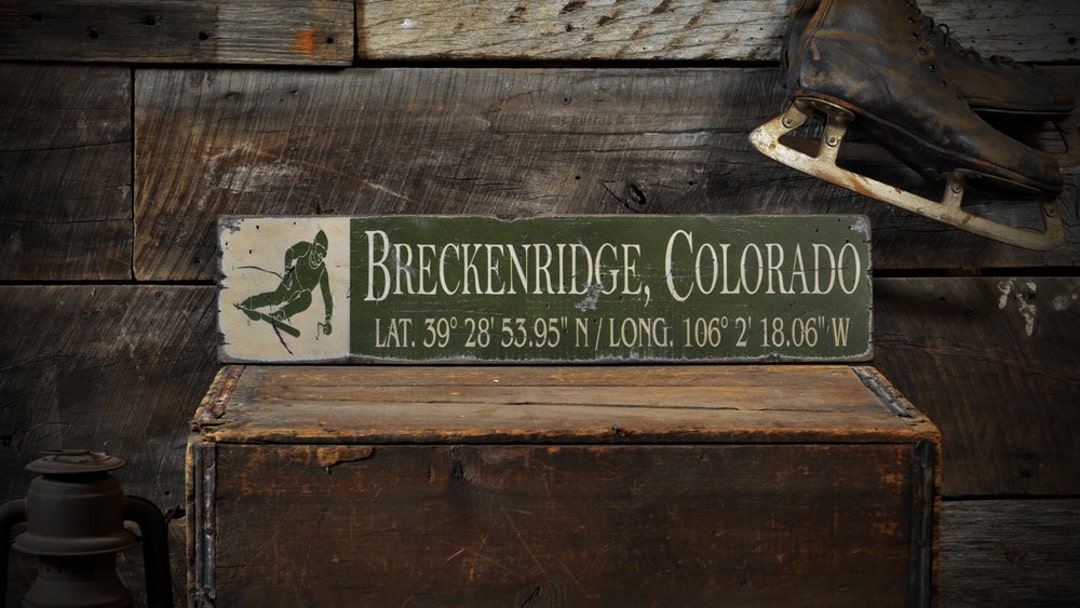 Custom Snow Ski Breckenridge Sign - Rustic Hand Made Distressed Wooden ...