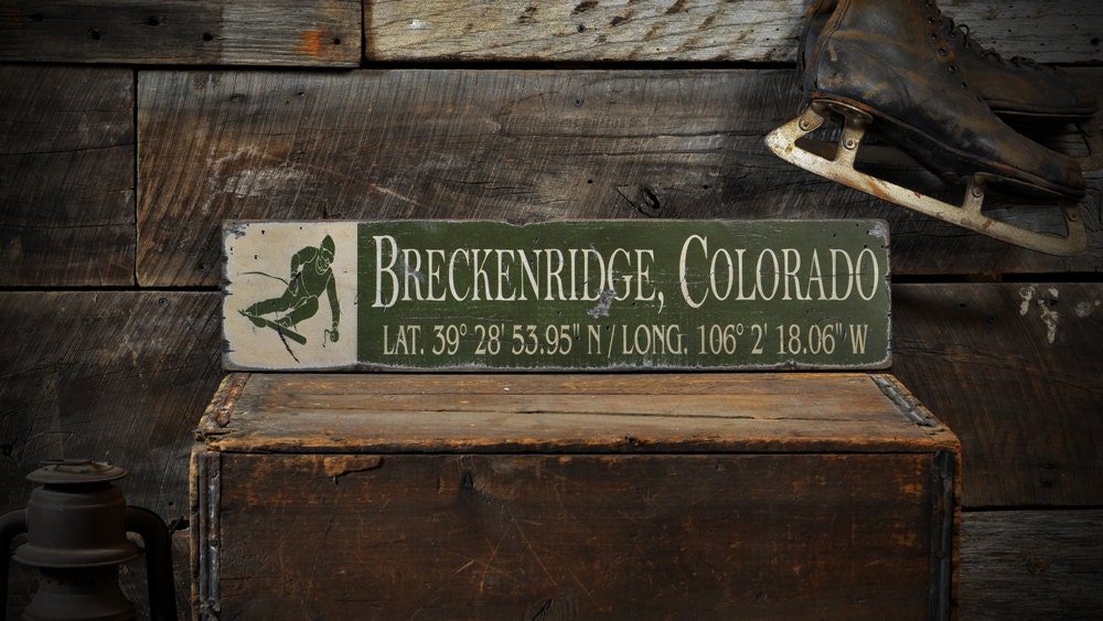 Custom Snow Ski Breckenridge Sign - Rustic Hand Made Distressed Wooden ...