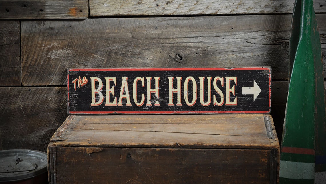 The Beach House Directional Sign Rustic Hand Made Distressed Wood Sign ...