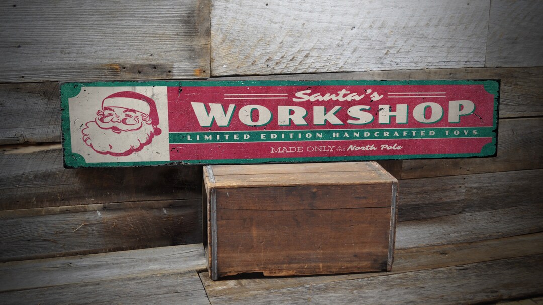 Santas Workshop Sign, Santa Home Decor, Rustic Holiday Decor, North ...