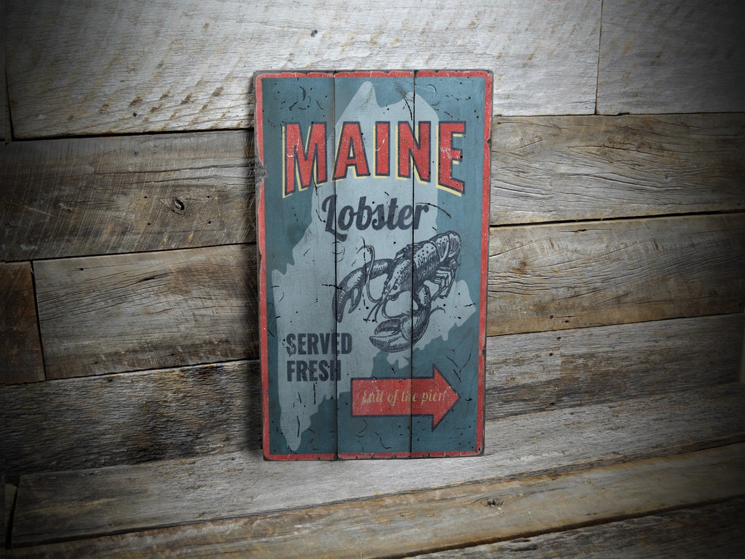 Maine Lobster Sign, Seafood Sign, Directional Sign, Lobster House Decor ...