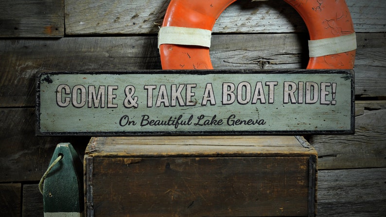 Come & Take A Boat Ride Wood Sign, Custom Beautiful Lake Name Sign ...