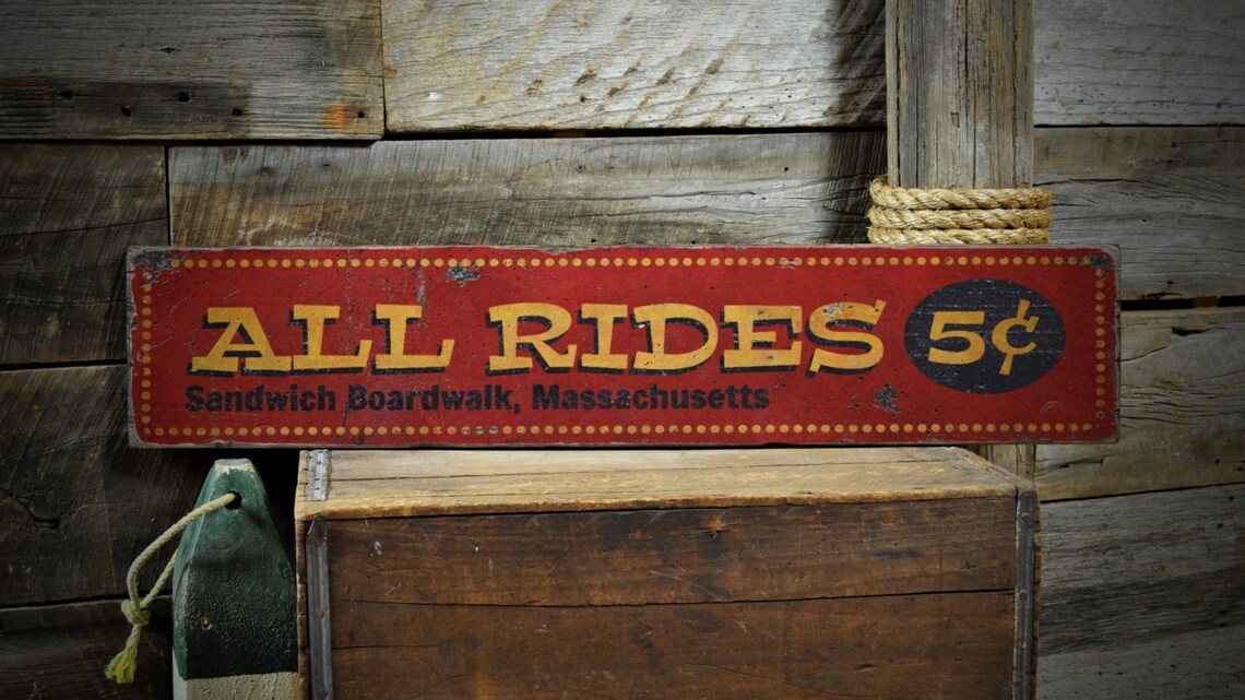All Rides 5 Cents Wood Sign, Personalized Beach Boardwalk Location Name ...