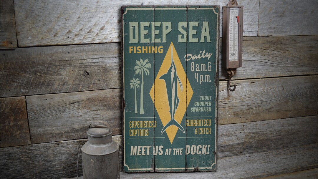 Sea Fishing Sign, Deep Sea Fishing, Wood Fishing Sign, Beach Dream Sign ...