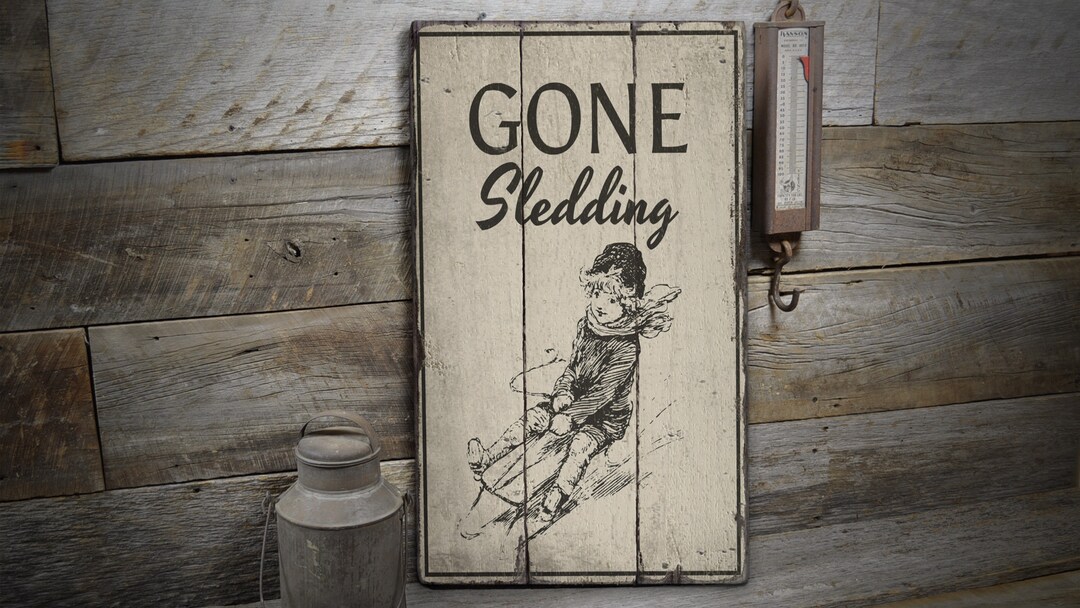 Gone Sledding Sign, Snow Sledding Sign, Sled Gift Sign Decor, Wood ...