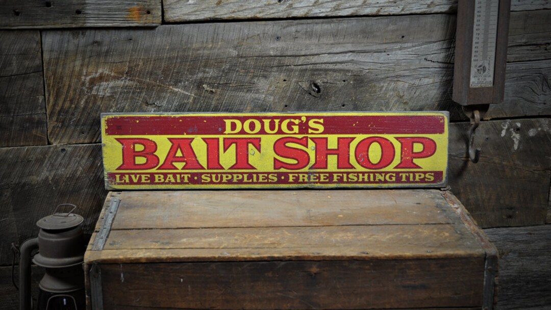 Custom Bait Shop Lake House Sign - Rustic Hand Made Vintage Wooden ...
