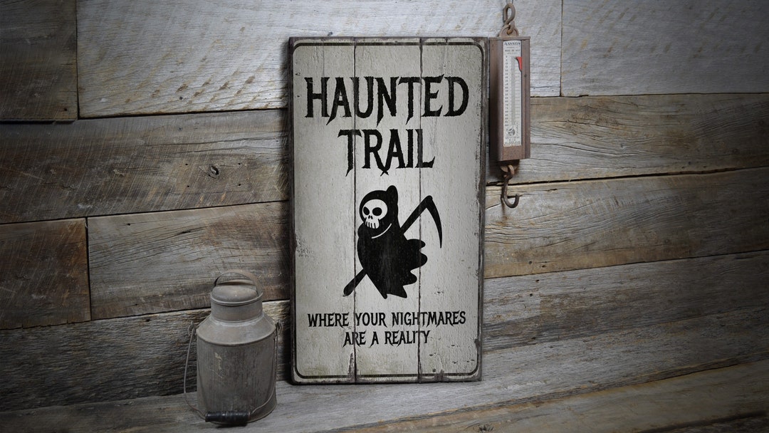 Haunted Trails Sign, Death Sign, October House Sign, Wood Scary Decor ...
