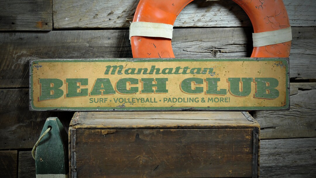 Beach Club Wood Sign, Surf Volleyball Paddling Custom Beach Location ...
