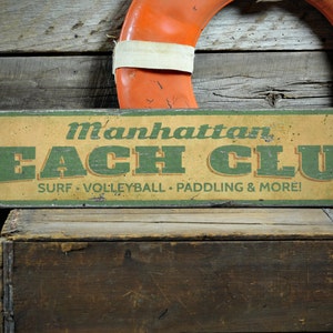 Beach Club Wood Sign, Surf Volleyball Paddling Custom Beach Location ...
