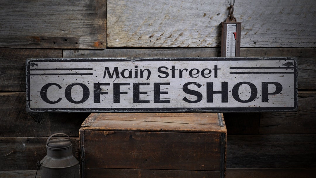 Main Street Coffee Shop Wood Sign, Personalized Coffee Station Location ...