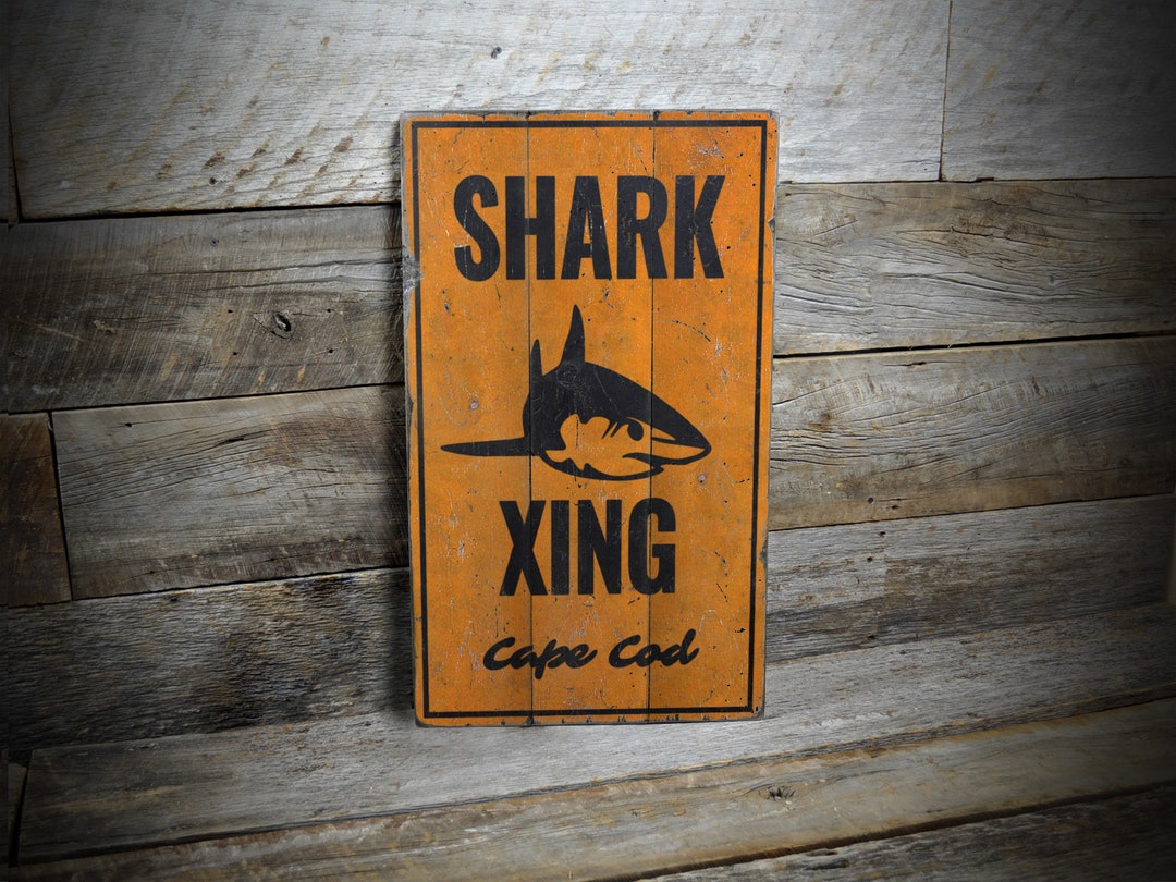 Shark Xing Sign, Cape Cod Beach Sign, Retro Shark Area Sign, Vintage ...
