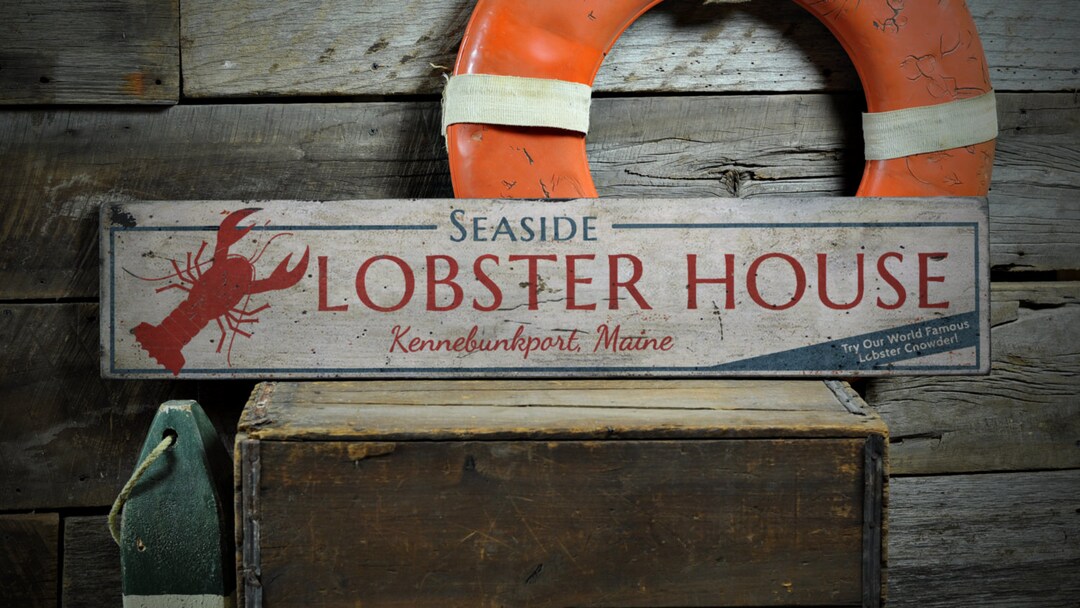 Seaside Lobster House Wood Sign, Custom Beach Location Bity State Sign ...