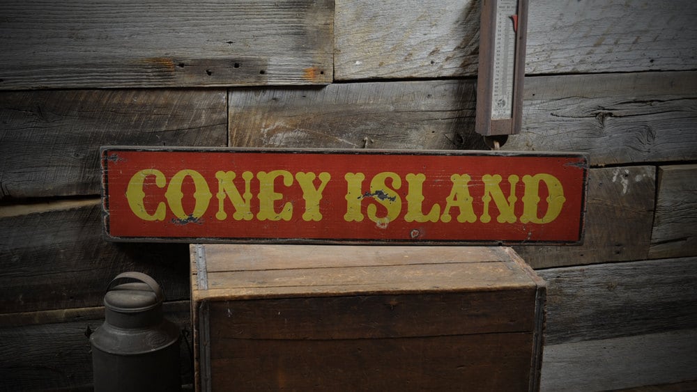 Coney Island Distressed Sign - Primitive Rustic Hand Made Vintage ...