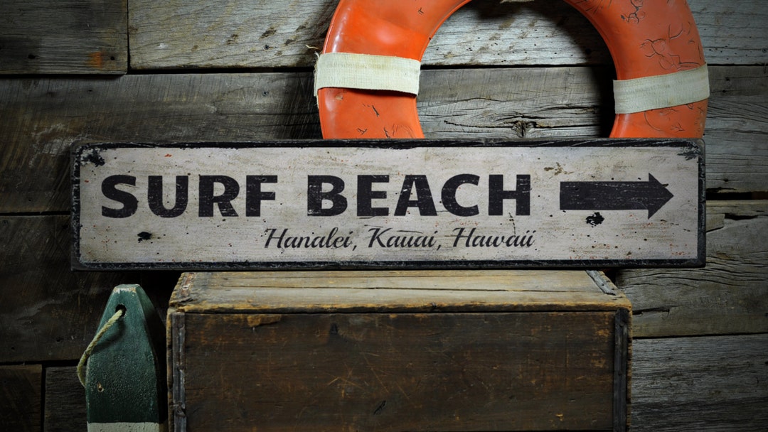 Surf Beach Wood Sign, Custom Surfing Lover Arrow Sign, Personalized ...