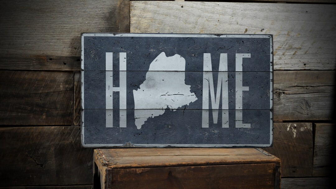 Maine Home Sign, Beach House Decor, Maine Wall Decor, Rustic Wooden ...