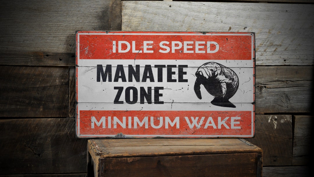 Manatee Zone Sign, Minimum Wake Sign, Manatee Wall Decor, Manatee Gift ...