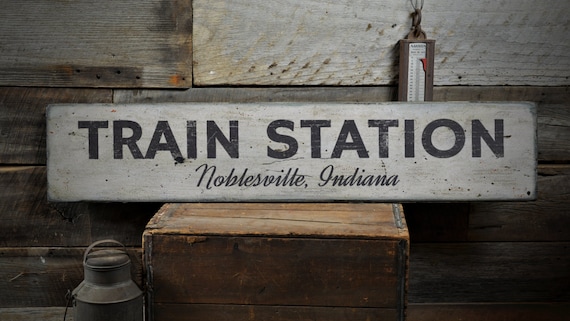 Train Station Wood Sign Personalized Railroad Location City | Etsy