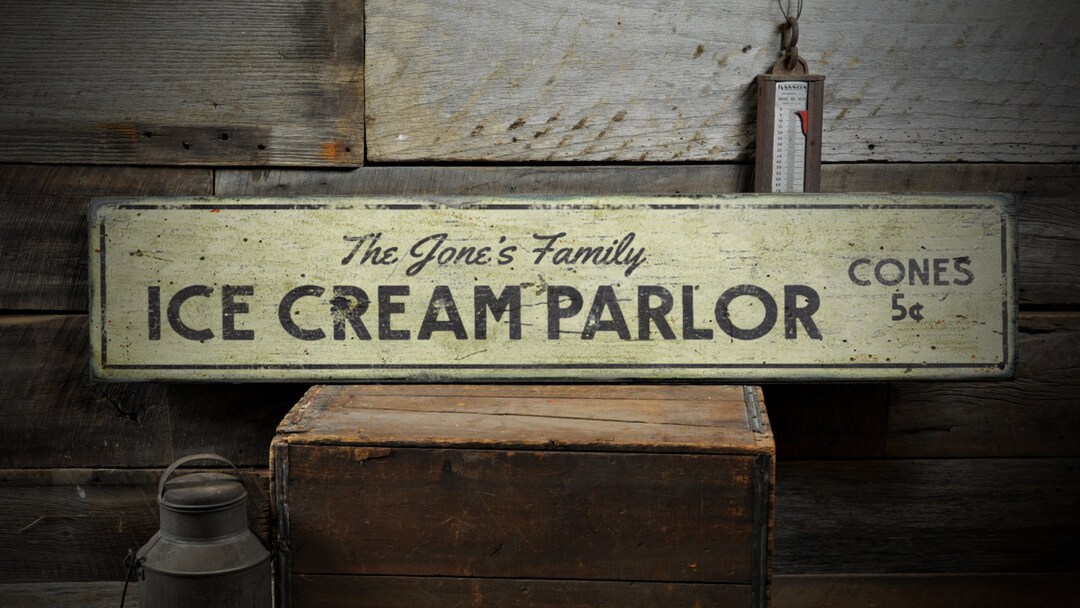 Ice Cream Parlor Wood Sign, Personalized Family Last Name Gift, Cone 5 ...