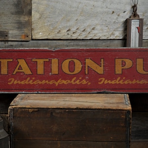 Station Pub Wood Sign, Personalized Train Station Location City State ...