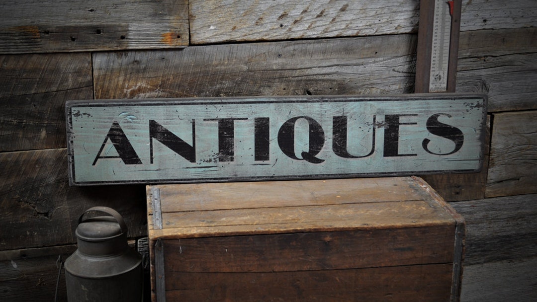 Distressed Antiques Sign, Rustic Wooden Wall Decor - Etsy