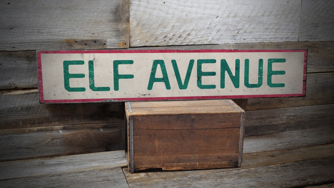 Elf Avenue Sign, Vintage Elf Sign, Christmas Home Decor, Shabby Chic ...
