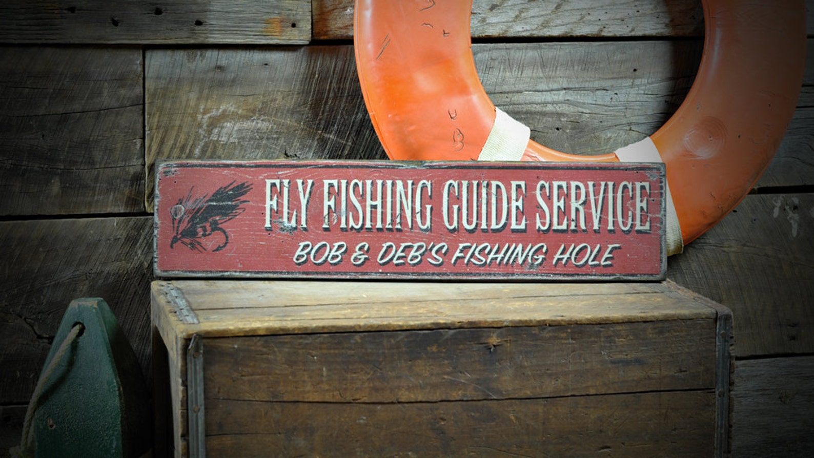 Custom Fly Fishing Guide Service Sign - Rustic Hand Made Vintage Wooden ...