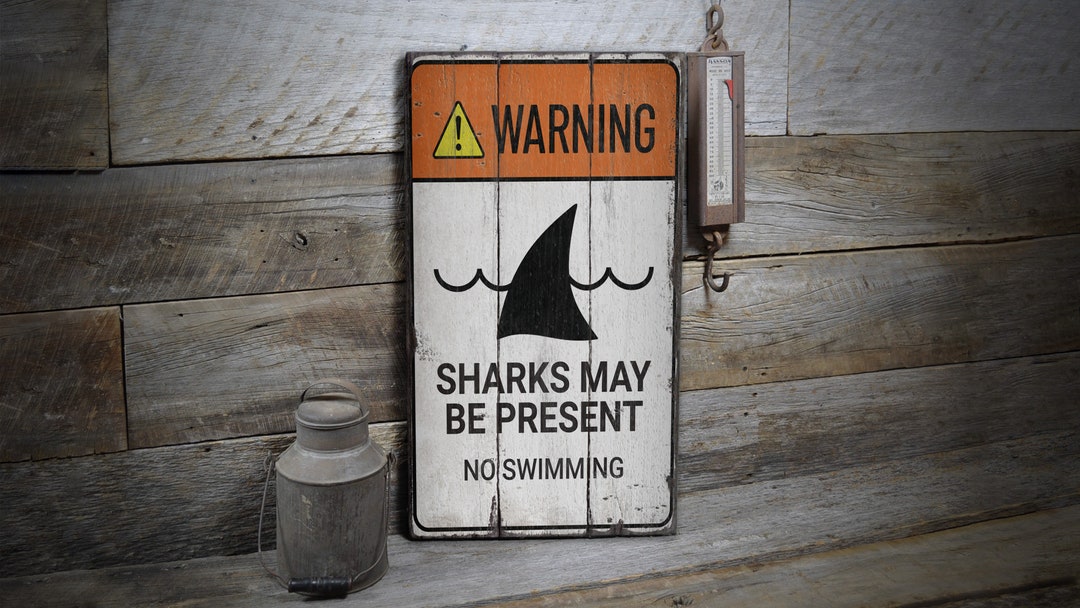 Shark Warning Sign, Shark Warning Wood Decor Gift Sign, Ocean Lifestyle ...
