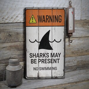 Shark Warning Sign, Shark Warning Wood Decor Gift Sign, Ocean Lifestyle ...