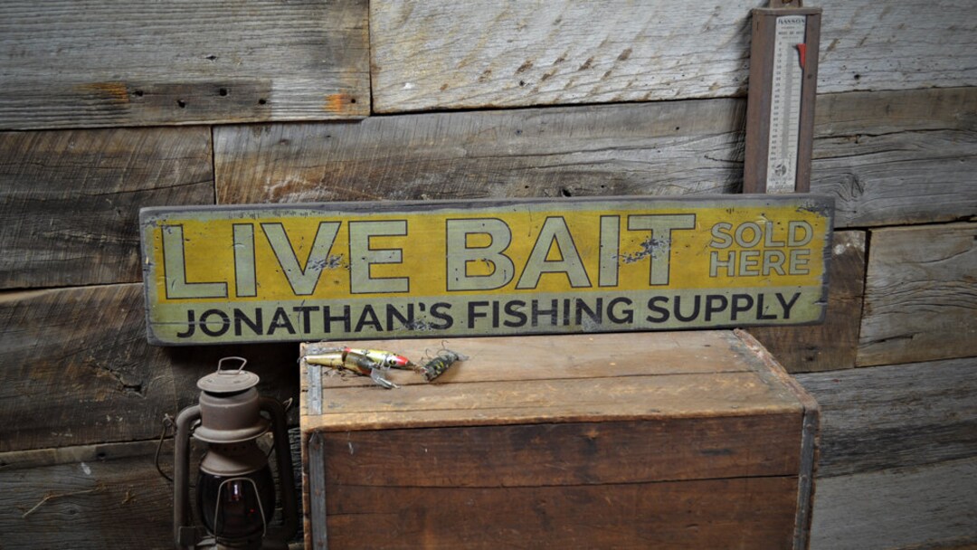 Custom Live Bait Lake House Sign - Rustic Hand Made Vintage Wooden Sign ...
