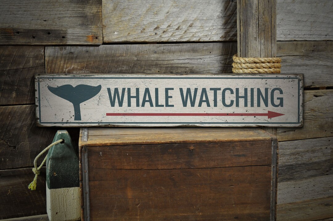 Whale Watching Sign, Whale Lovers Here, Old Wooden Whale Sign, Wood ...