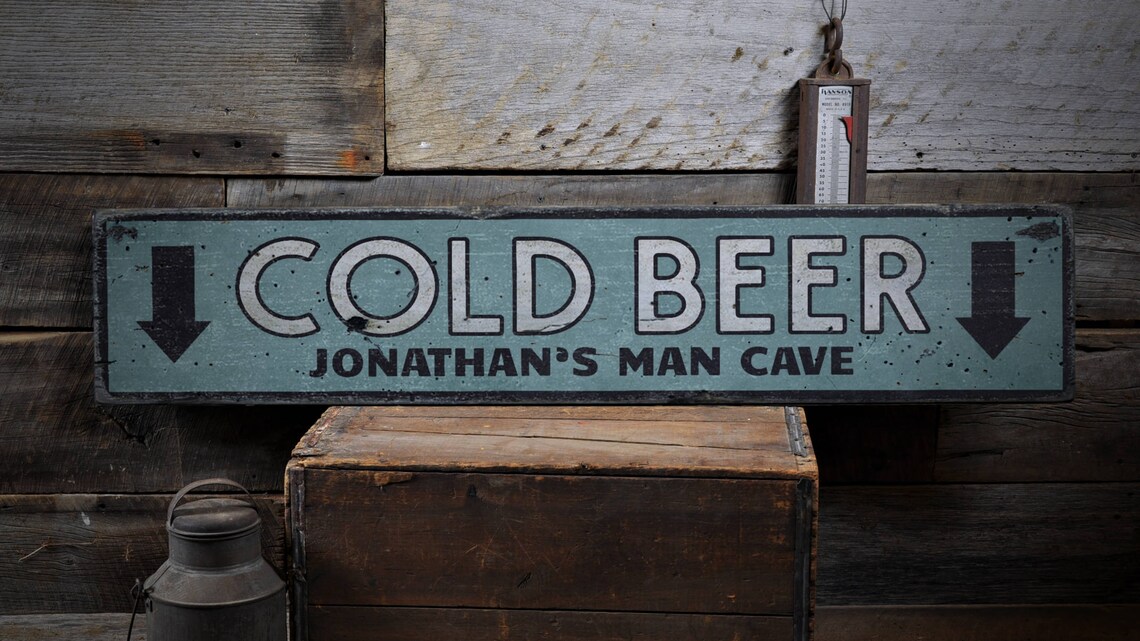 Cold Beer Sign, Rustic Beer Sign, Beer Lover Gift, Man Cave Sign ...