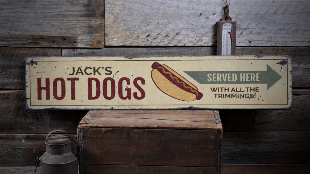 Served Here Arrow Hot Dogs Wood Sign, Personalied Chef Name Gift ...