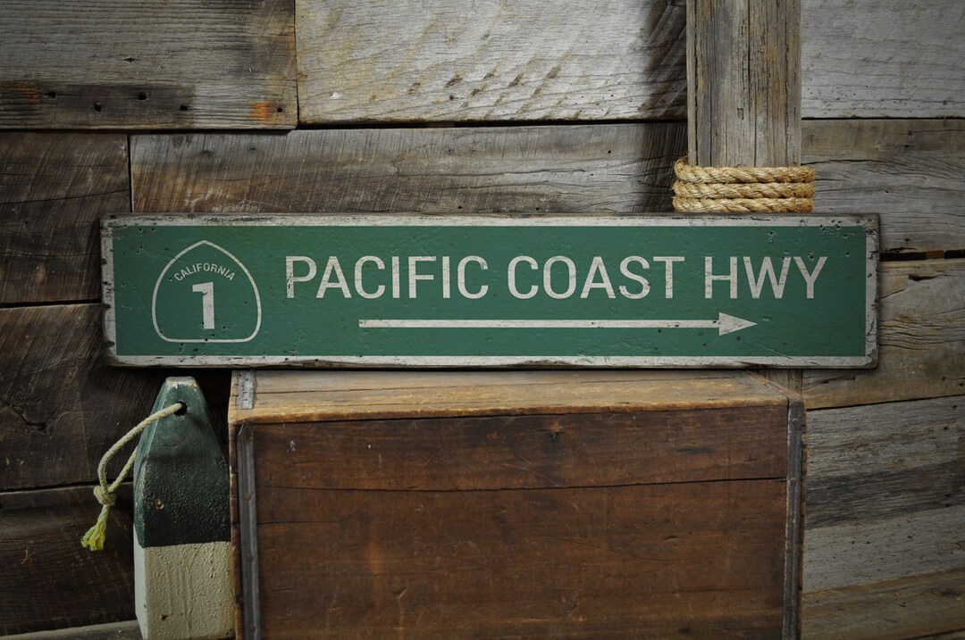 Pacific Coast Sign, Wood Coast Road Gift, Wooden Roadway Sign, Wood ...