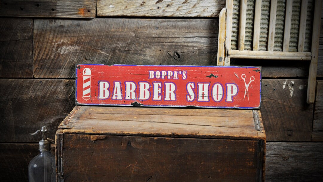 Custom Barber Shop Sign - Rustic Hand Made Distressed Wooden Sign ...