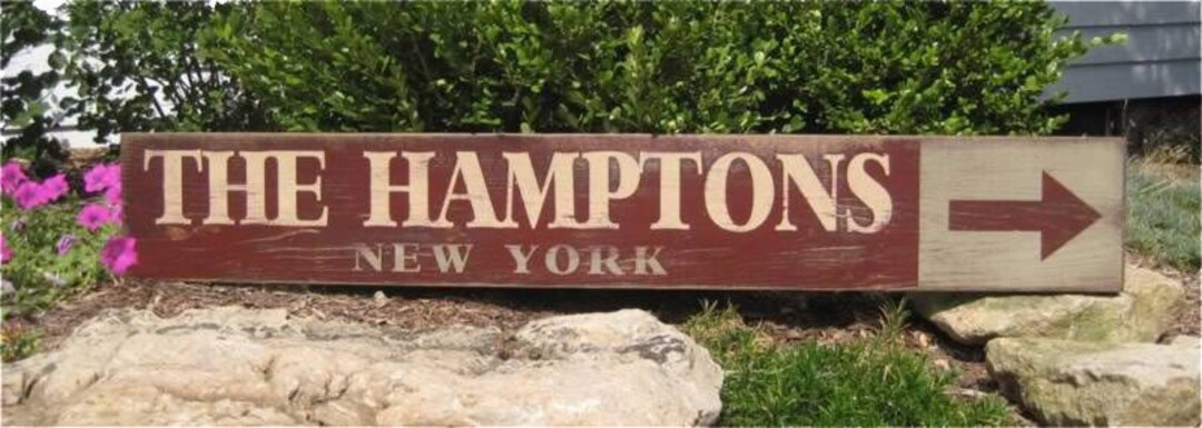 The Hamptons, New York Directional Wood Sign - Rustic Hand Made Vintage ...