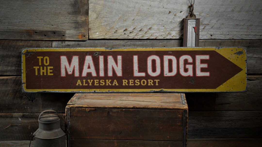 To the Main Lodge Arrow Wood Sign, Personalized Ski Resort Location ...
