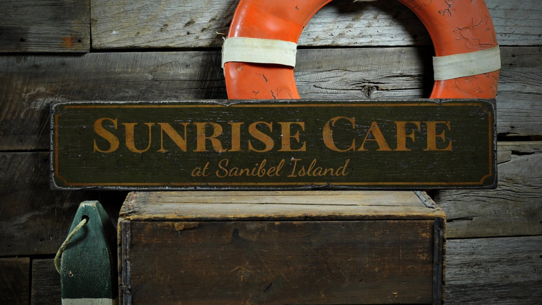 Sunrise Cafe Wood Sign, Personalized Beach Location Sign, Distressed ...