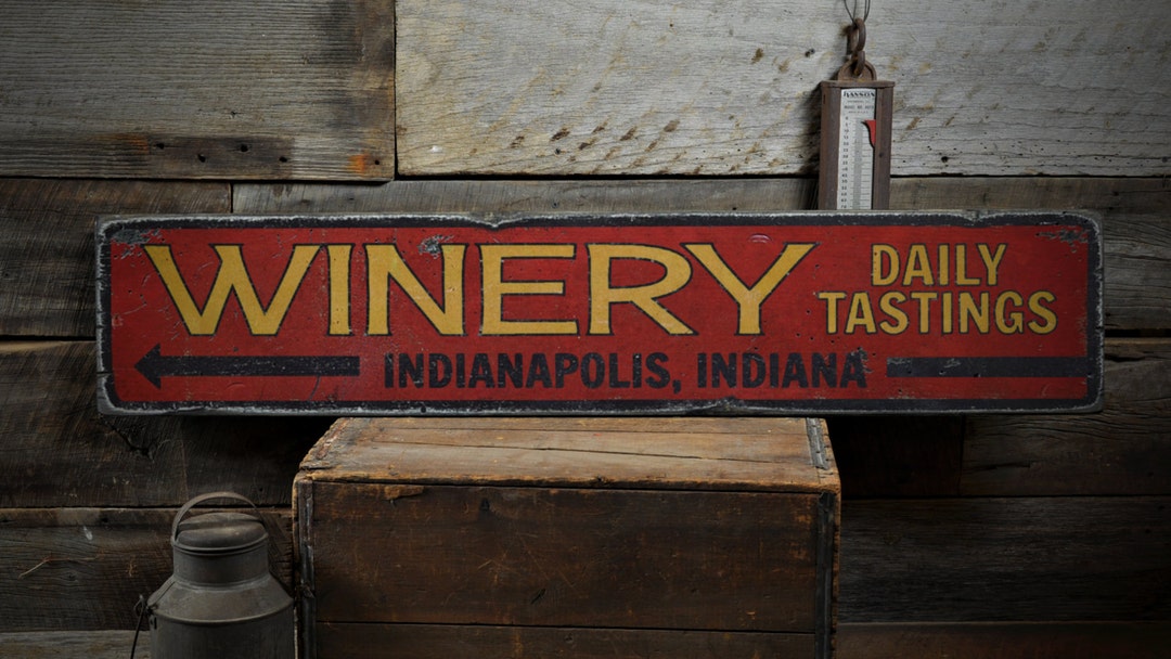 Winery Wood Sign, Custom Location City State Arrow Sign, Daily Tasting ...