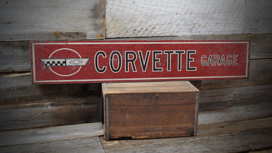 Corvette Garage Wooden Sign, Corvette Decor, Weathered Look Sign, Faded ...