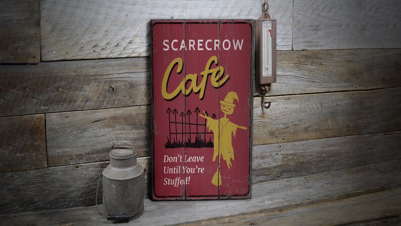Scarecrow Cafe Decor Halloween Scarecrow Sign Wood Scary - Etsy