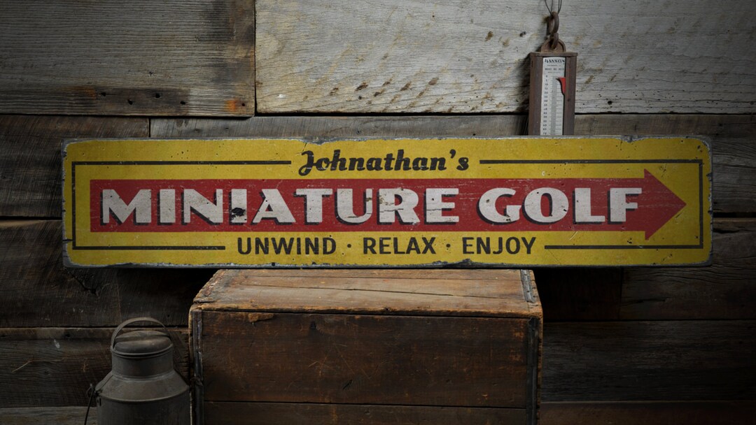 Miniature Golf Wood Sign, Unwind Relax Enjoy Man Cave Name Sign, Golfer ...