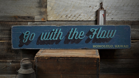 Go With the Flow Wood Sign Personalized Beach Location Name | Etsy
