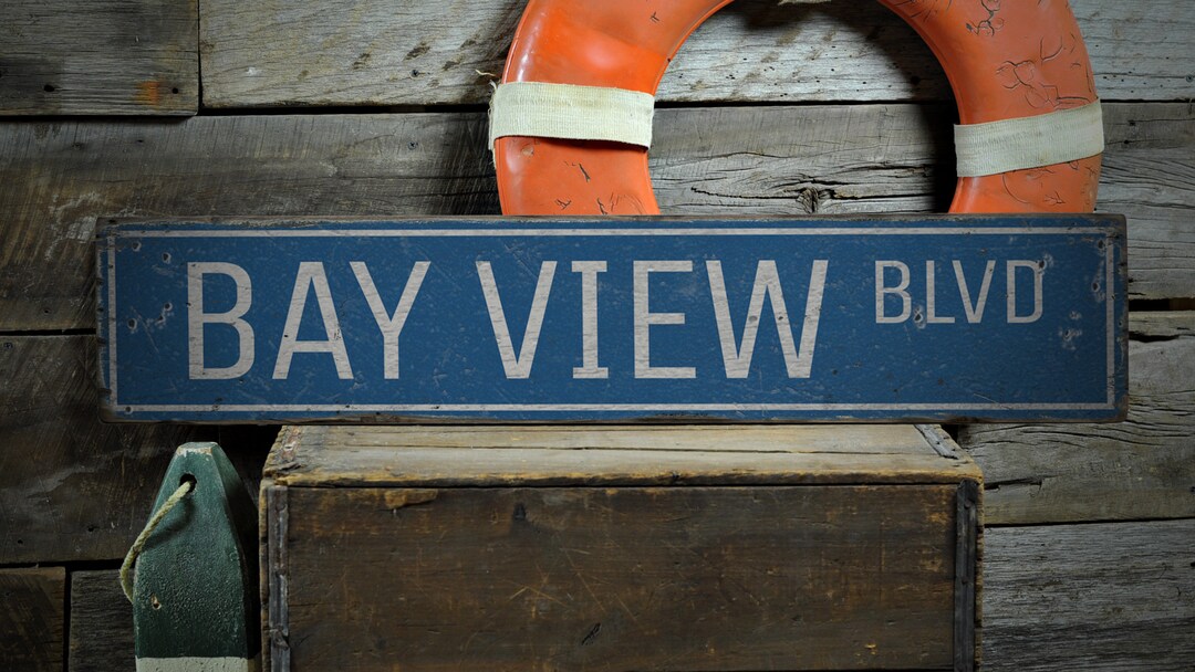 Bay View Sign, Bay Lover Gift, Bay Decor, Rustic Street Sign, Bay Lover ...