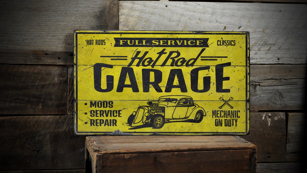 Full Service Hot Rod Garage Sign, Mechanic on Duty, Vintage Style ...