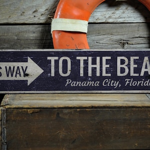 This Way to the Beach Wood Sign, Custom Beach Location Sign, Distressed ...