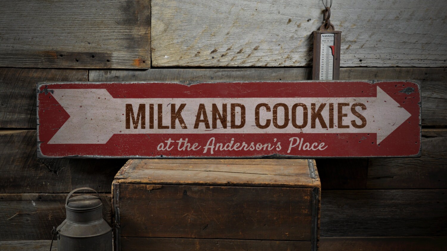 Milk and Cookies Wood Sign, Custom Arrow at Family Last Name Place ...