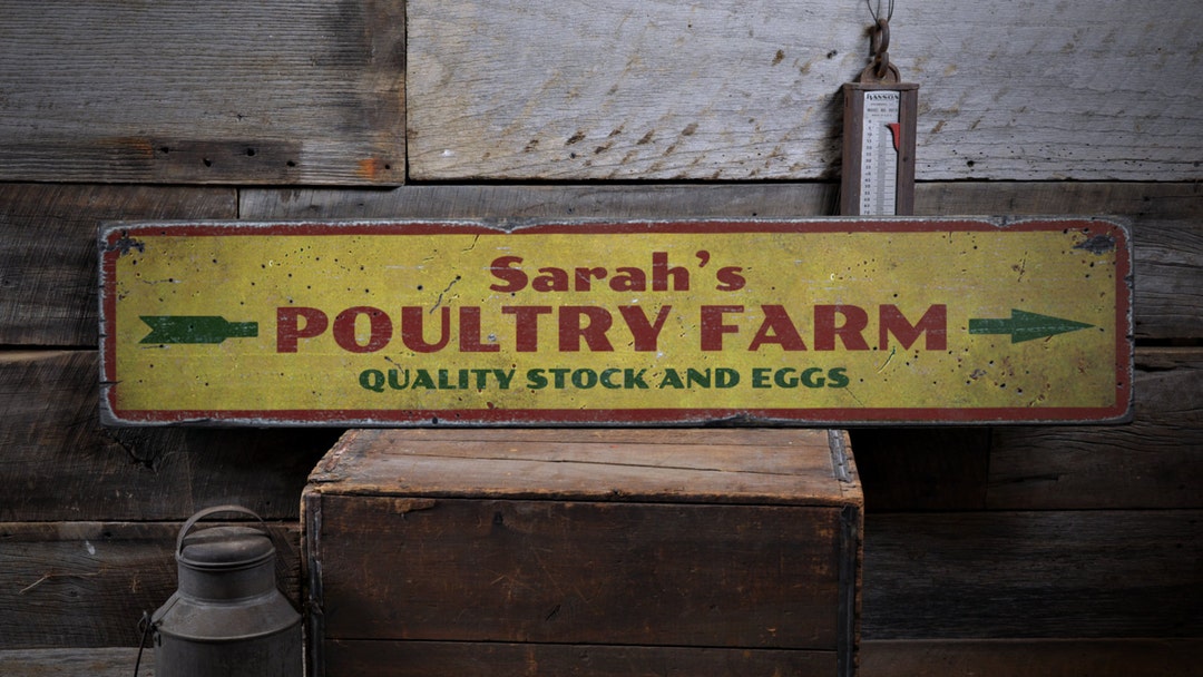 Poultry Farm Wood Sign, Personalized Arrow Quality Stock & Eggs Farmer ...