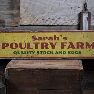Poultry Farm Wood Sign, Personalized Arrow Quality Stock & Eggs Farmer ...